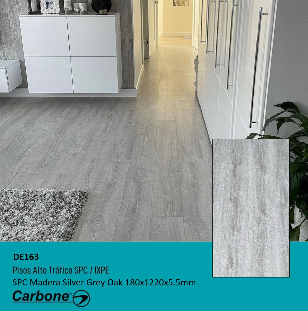Piso SPC Madera Silver Grey Oak 1220 X 180 X 5.5 Mm Con IXPE 10 Pc. Pa ...