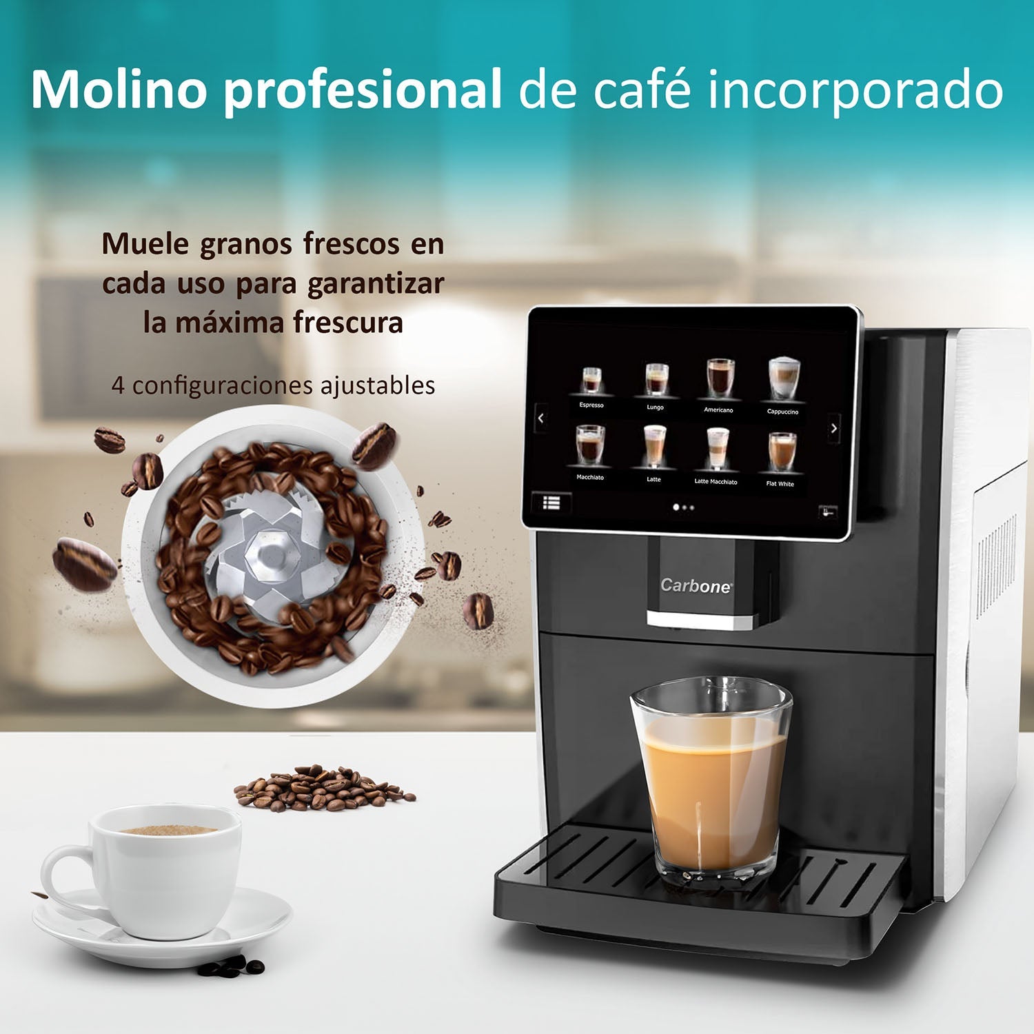Máquina De Cafe Automática Granos Y Polvo 19 Bar Pantalla Táctil 7" Co ...