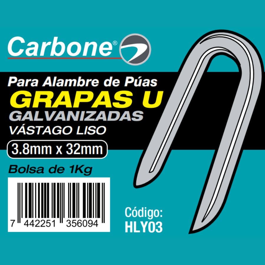 Clavos Grapas U Galvanizada De 3.8Mm X32 Mm. Para Alambre De Puas (Bol ...