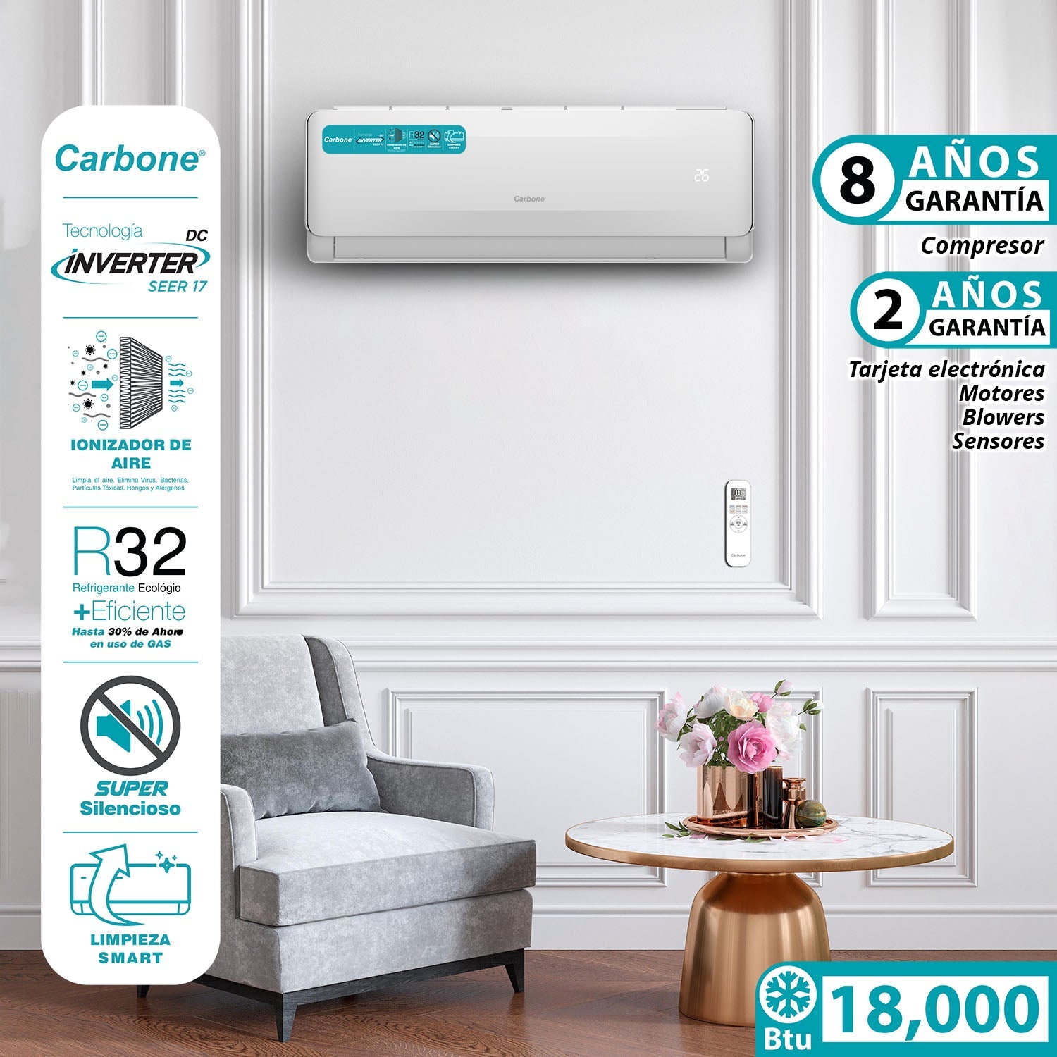 Aire Acondicionado Split Inverter 18,000 Btu R32 Coil De Cobre SEER17 ...