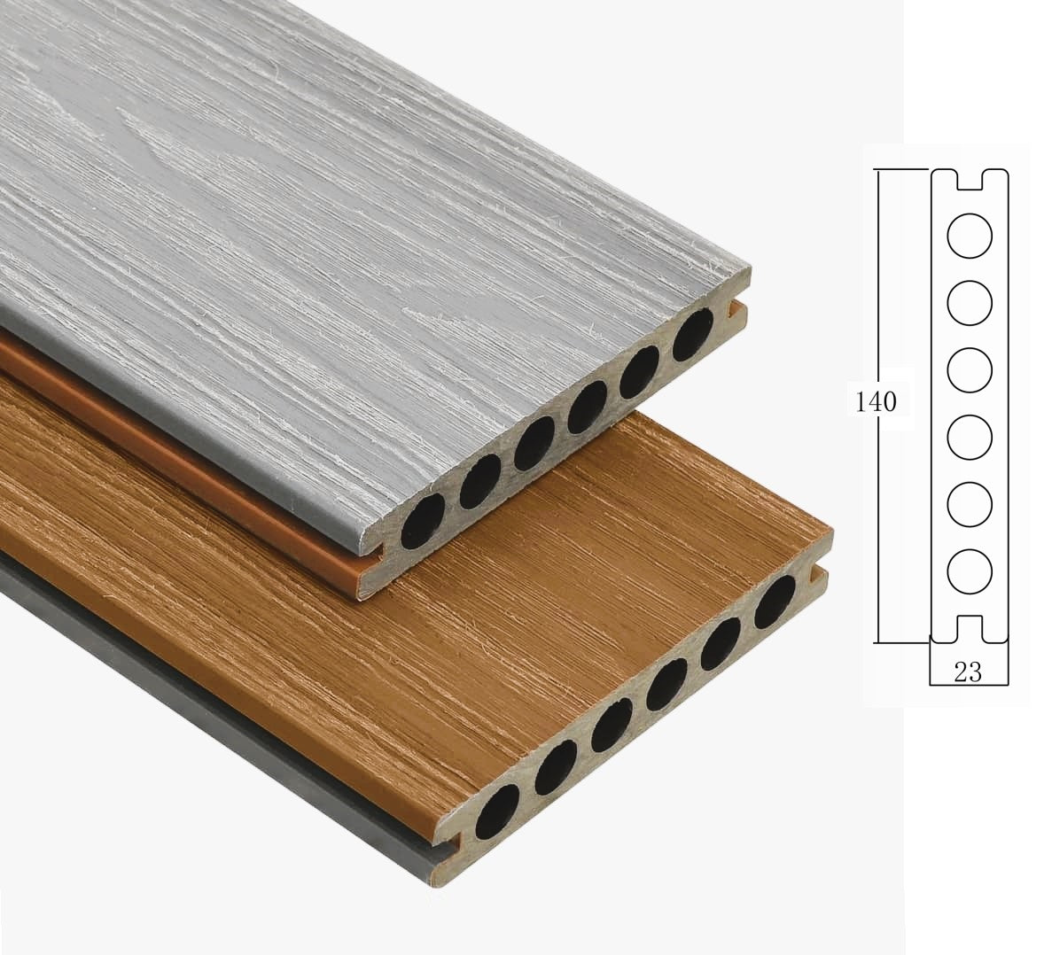 Piso Deck WPC Exteriores Dual Color Caoba / Gris Claro 23X140x2900mm ...