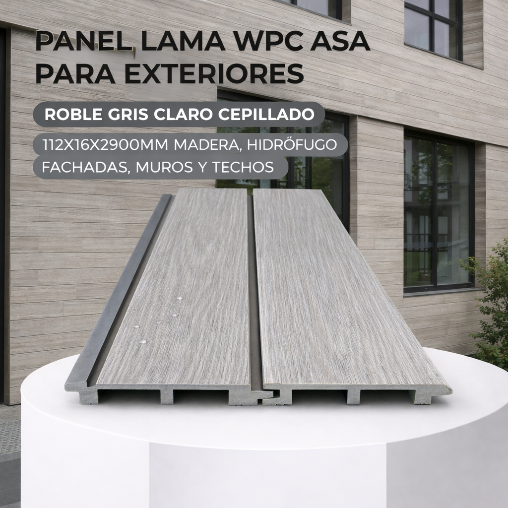 Panel Lama WPC ASA Roble Gris Claro Cepillado Para Exteriores 112X16x2 ...