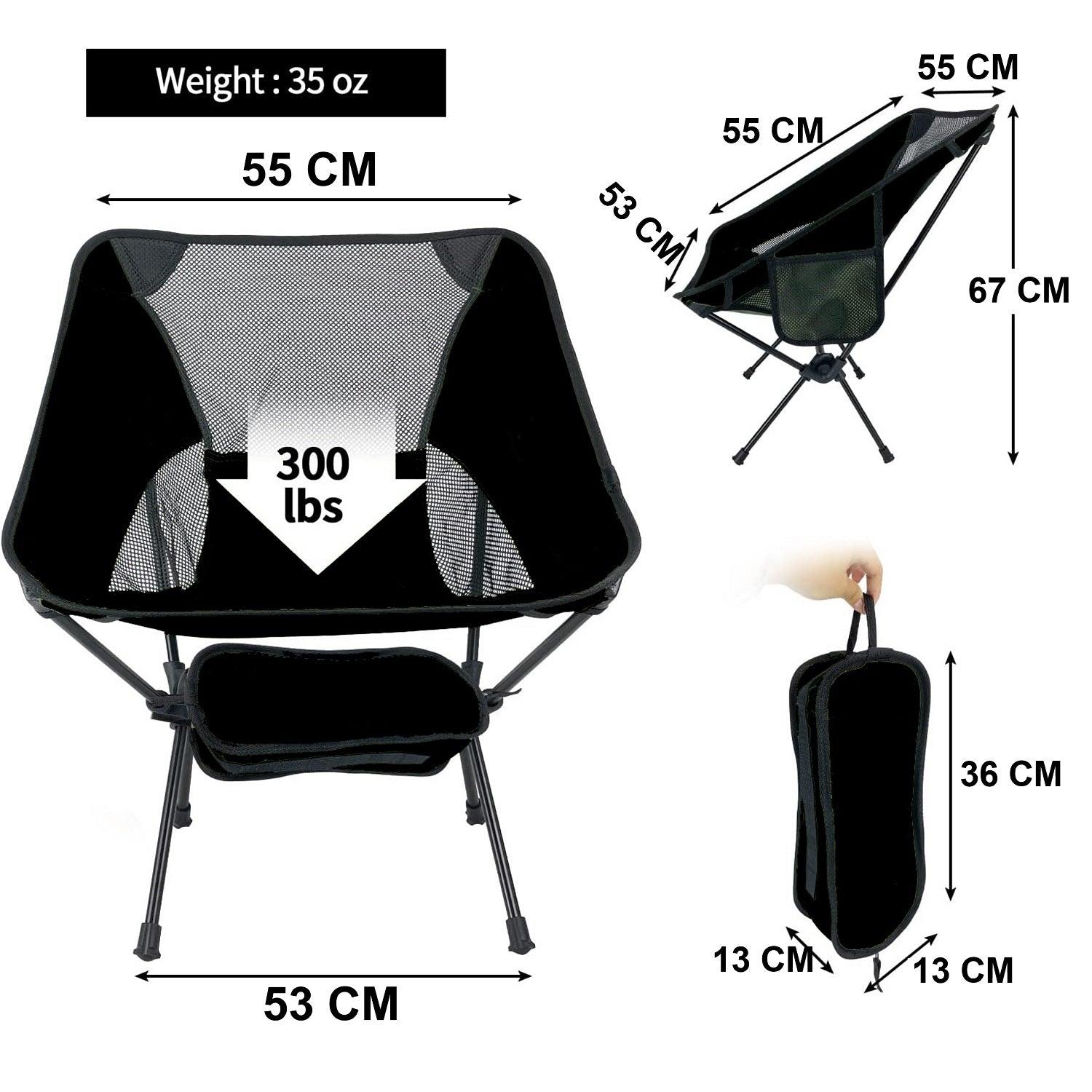 Silla Plegable Compacta Ultra Ligera Con Bolsa, Color Negro– Tienda ...