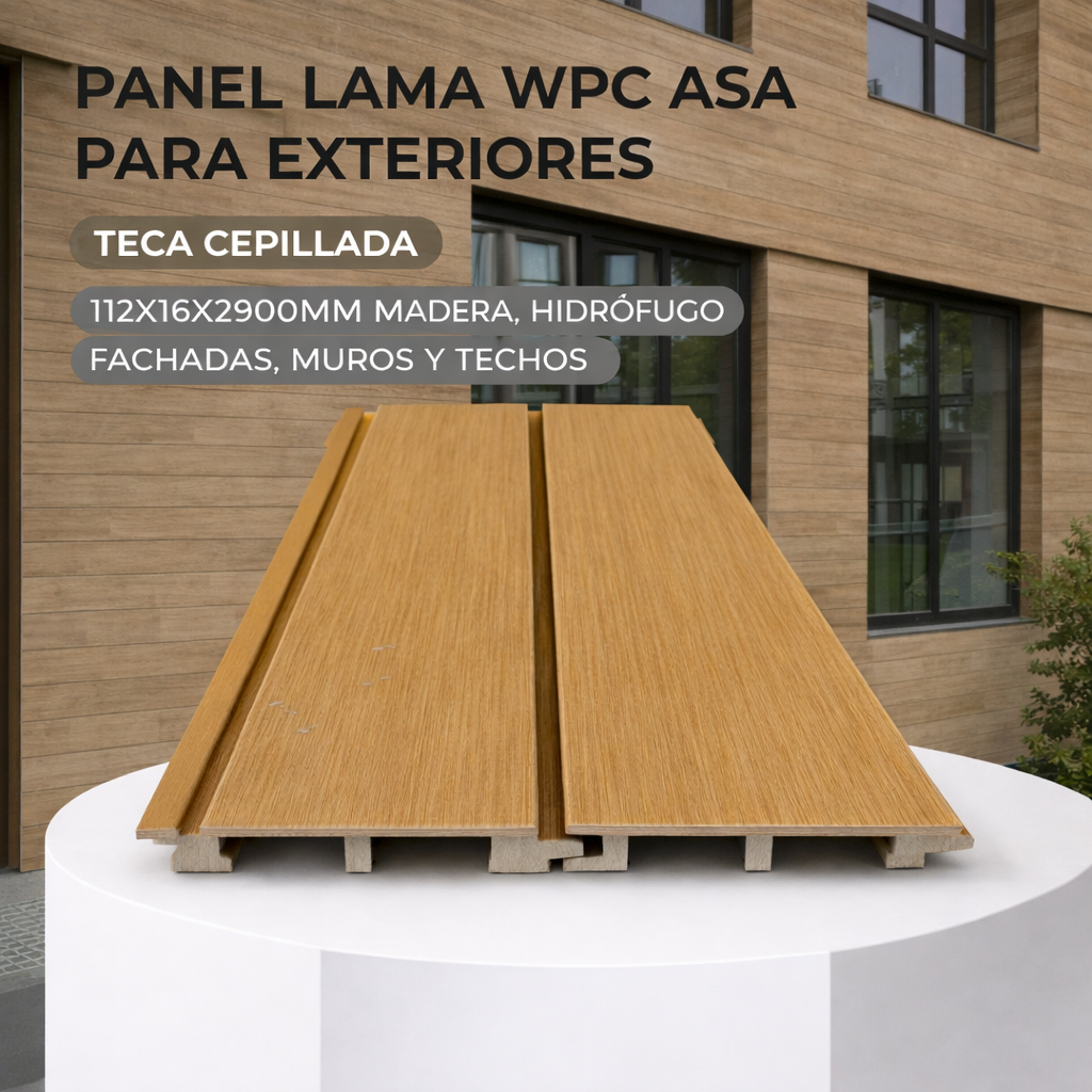 Panel Lama WPC ASA Teca Cepillada Para Exteriores 112X16x2900mm, Mader ...