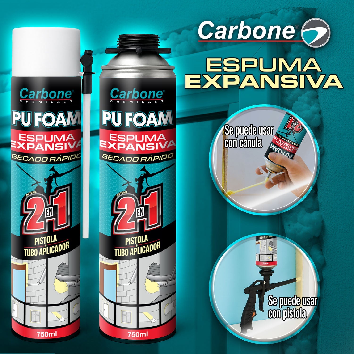 Espuma Expansiva PU Foam Carbone 750 Ml. Curado En 24 Horas. Boquilla ...