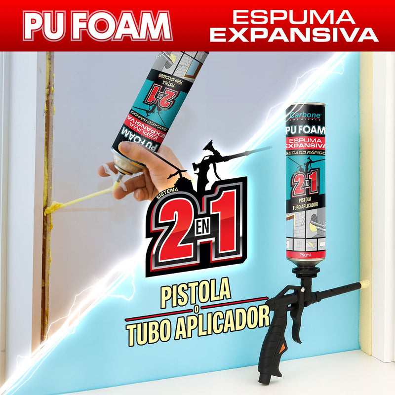 Espuma Expansiva PU Foam Carbone 750 Ml. Curado En 24 Horas. Boquilla ...