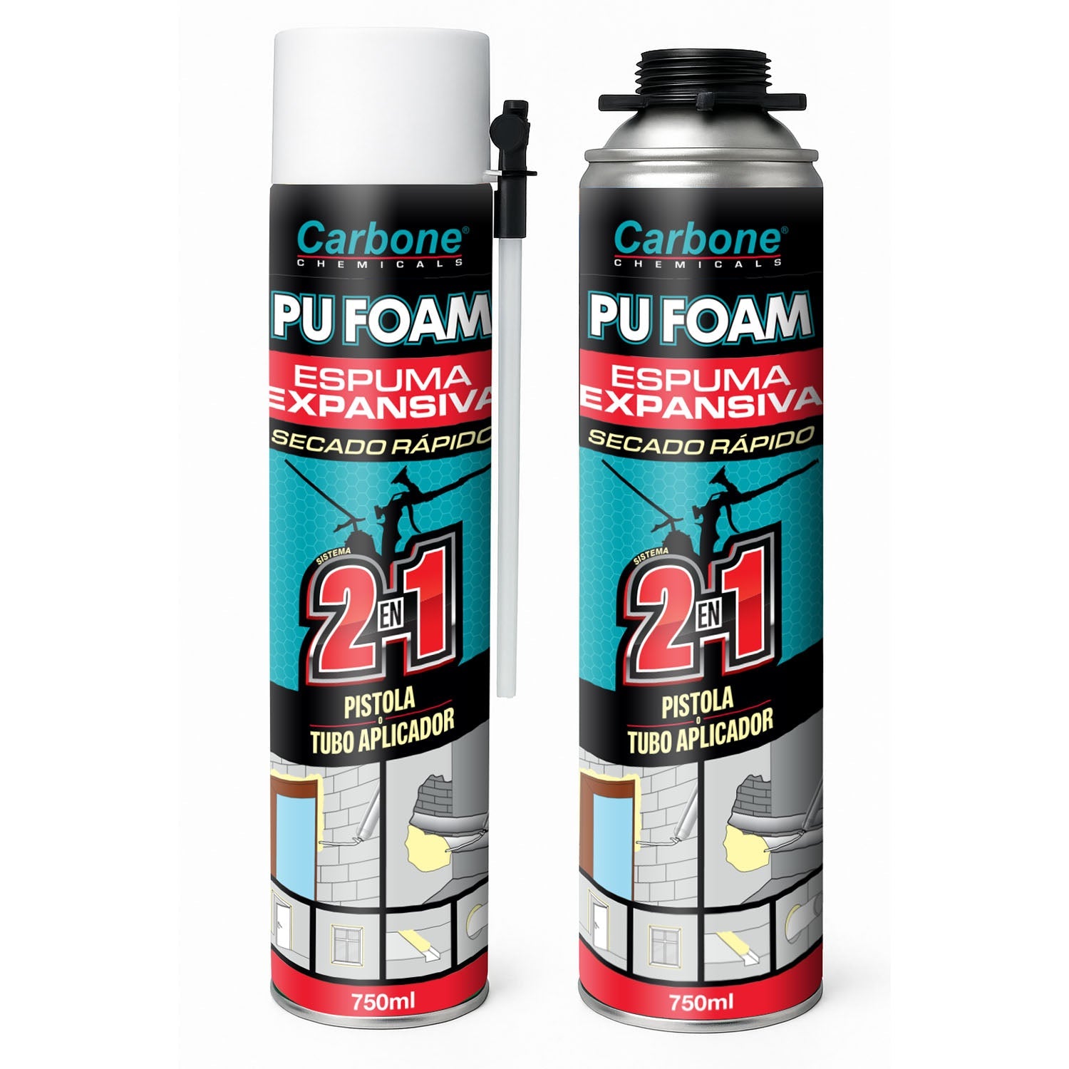 Espuma Expansiva PU Foam Carbone 750 Ml. Curado En 24 Horas. Boquilla ...