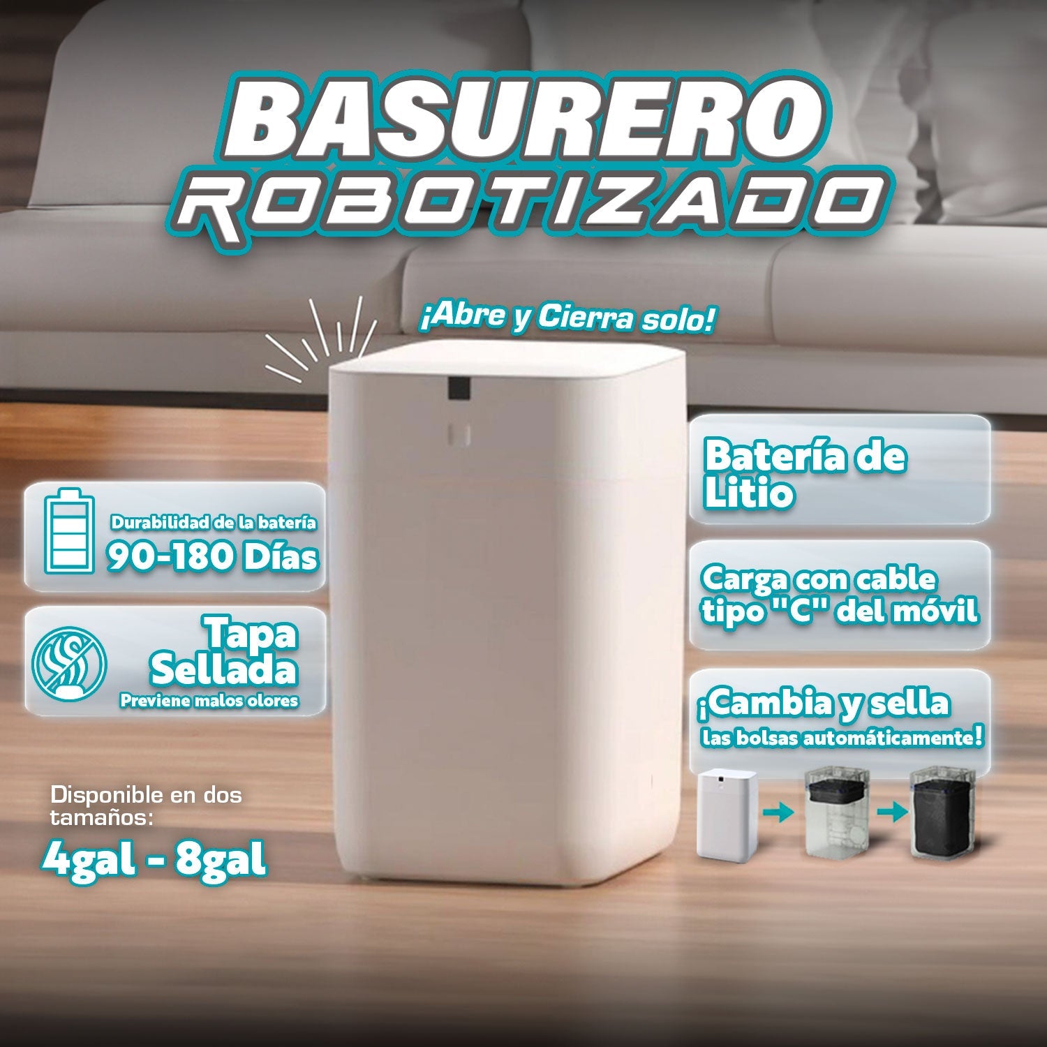 Basurero Inteligente con Autosellado y Cambiador de Bolsa Automático ...