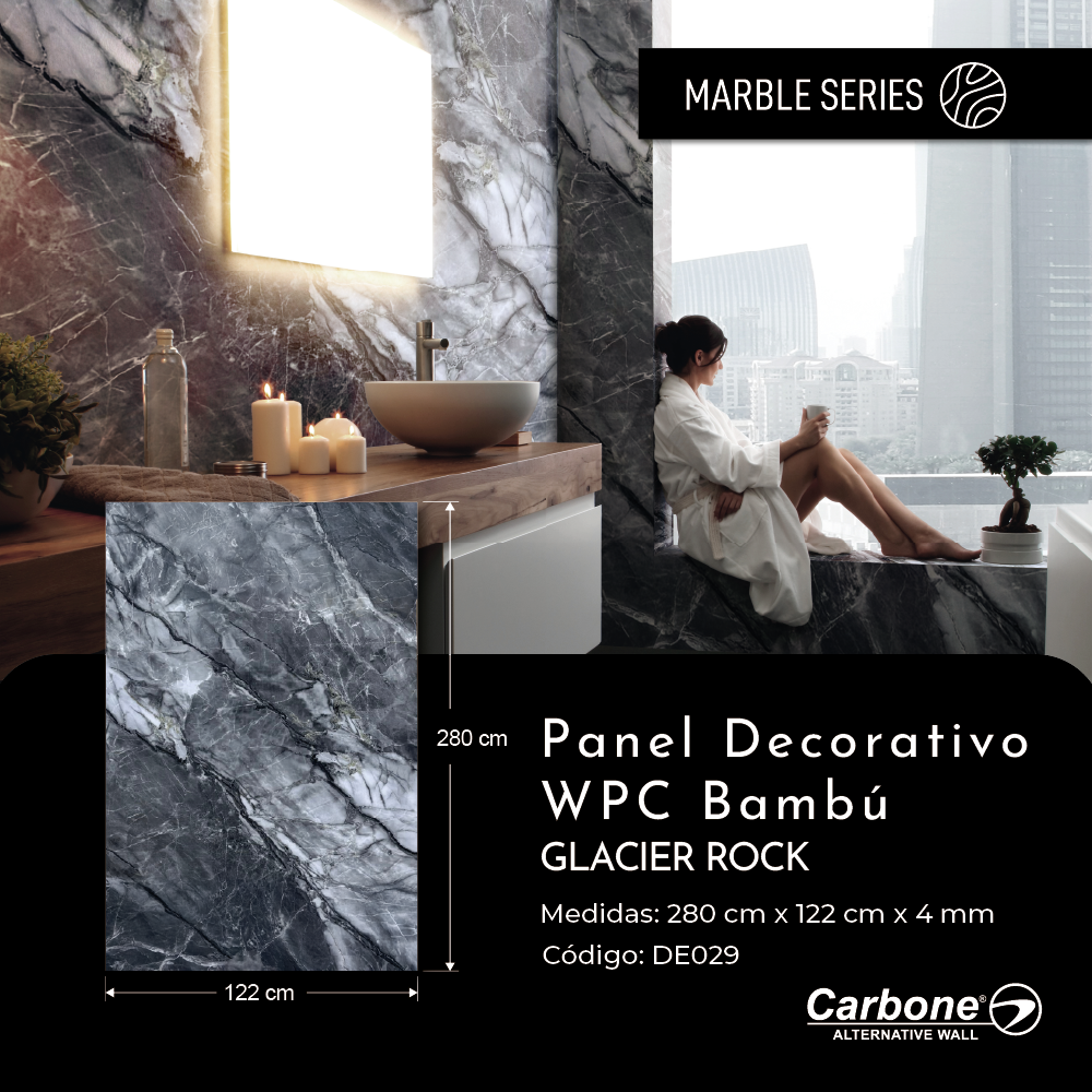 Panel Decorativo Mármol PVC 1.22 M X 2.80 M X 4 Mm. Acabado: Glacier R ...