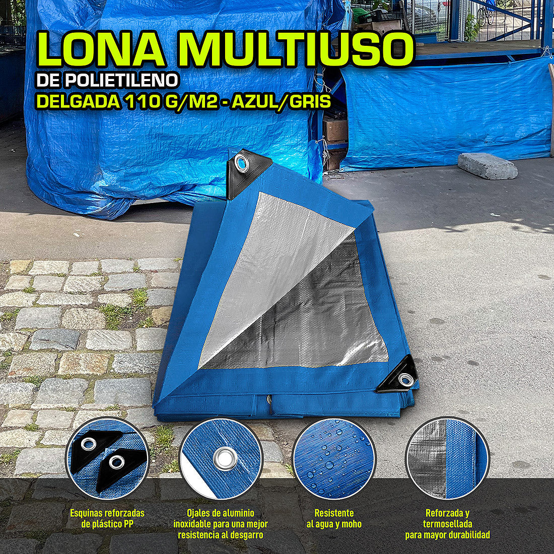 Lona Multiusos De Polietileno Delgada 110 G/M2 Azul/Gris– Tienda ...
